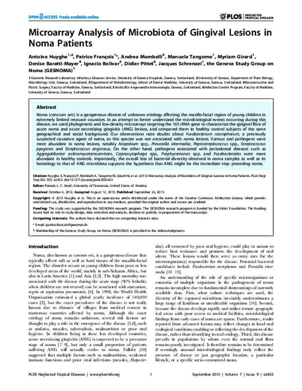 (PDF) Microarray Analysis of Microbiota of Gingival Lesions in Noma ...