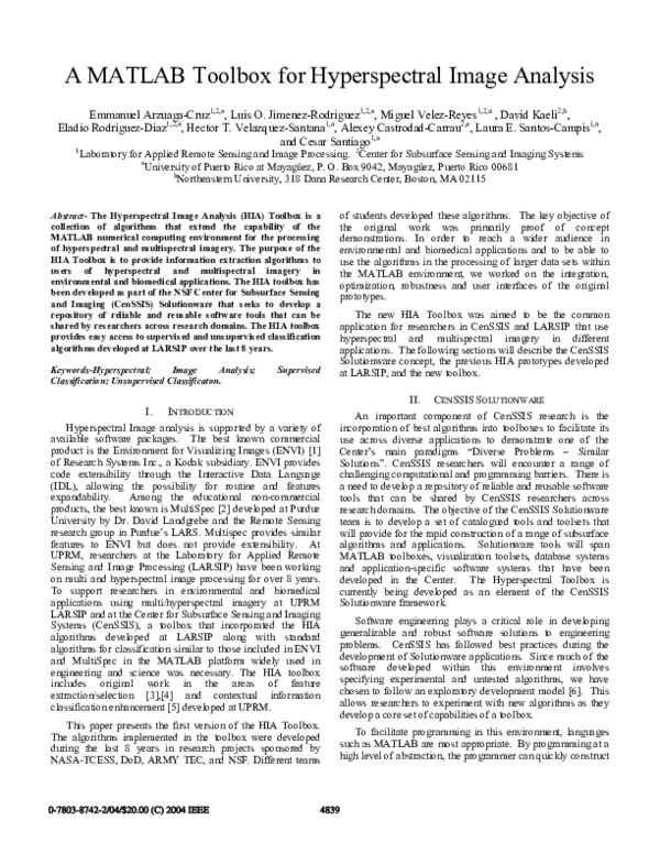 (PDF) A MATLAB Toolbox for Hyperspectral Image Analysis