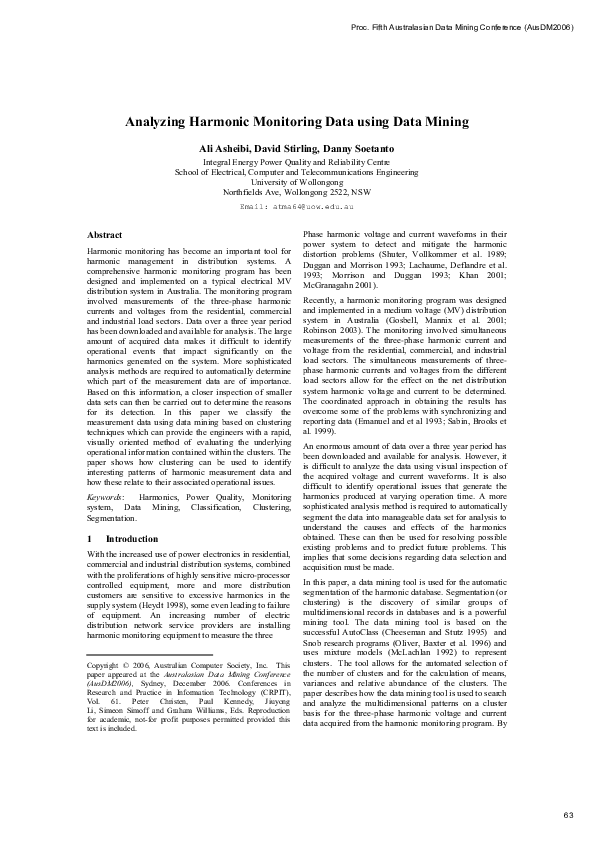 (PDF) Analyzing Harmonic Monitoring Data Using Data Mining