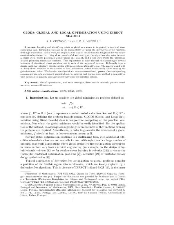 (PDF) GLODS: Global and Local Optimization using Direct Search
