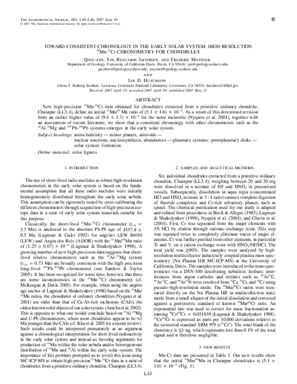 (PDF) Toward Consistent Chronology in the Early Solar System: High ...