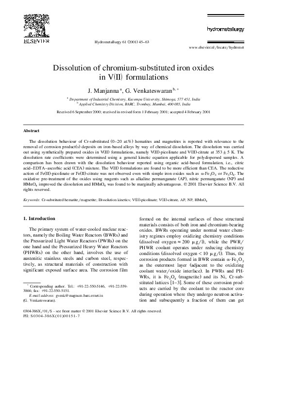 (PDF) Dissolution of chromium-substituted iron oxides in V(II) formulations