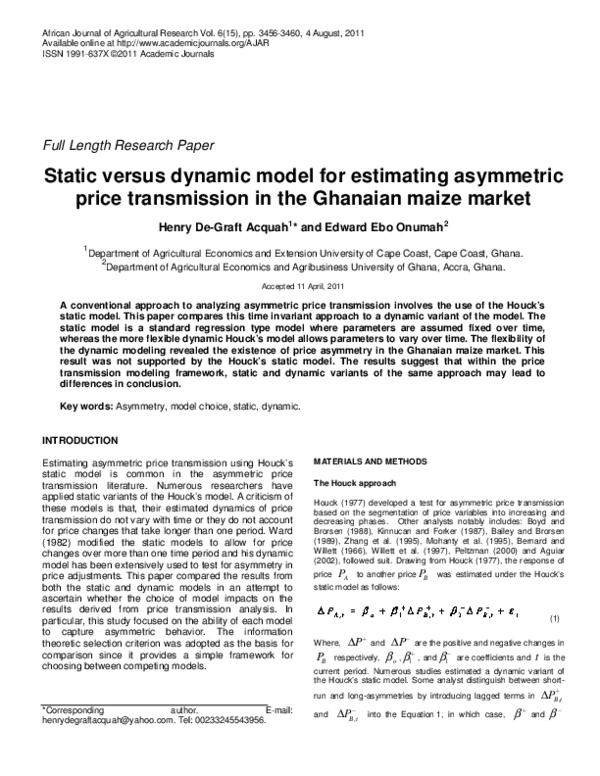 (PDF) Static versus dynamic model for estimating asymmetric price ...