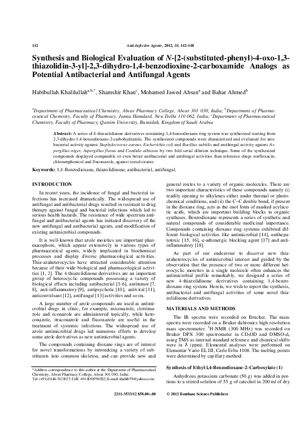 (PDF) Synthesis and Biological Evaluation of N-[2-(substituted-phenyl)-4-oxo-1,3- thiazolidin-3 ...