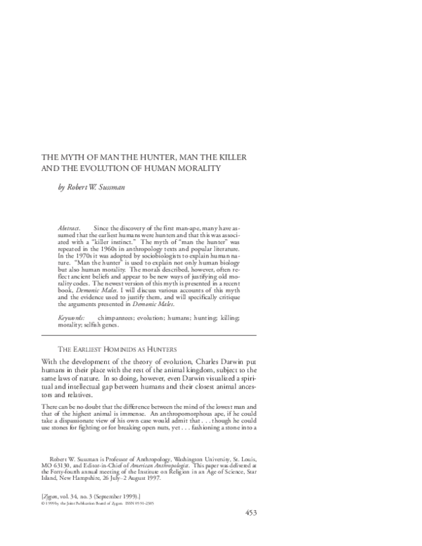 (PDF) … Myth of Man the Hunter, Man the Killer and the Evolution of ...