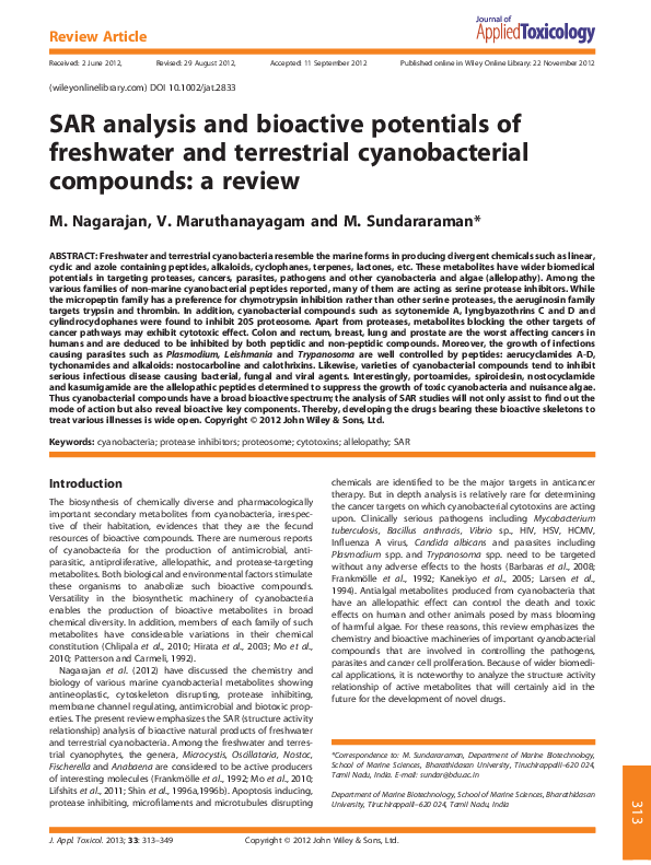 (PDF) SAR analysis and bioactive potentials of freshwater and ...