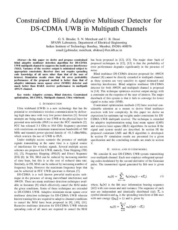 (PDF) Constrained Blind Adaptive Multiuser Detector for DS-CDMA UWB in Multipath Channels