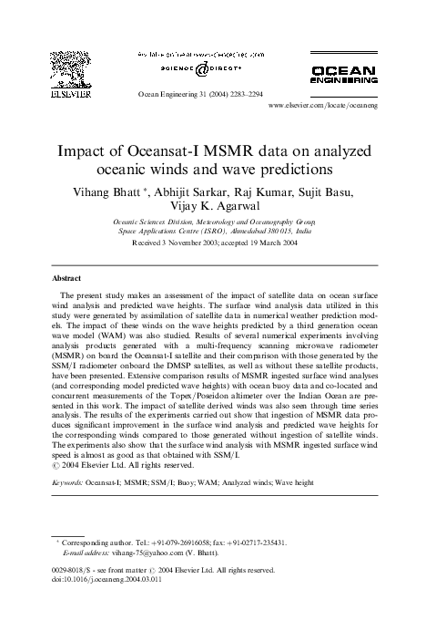(PDF) Impact of Oceansat-I MSMR Data on Analyzed Oceanic Winds and Wave ...