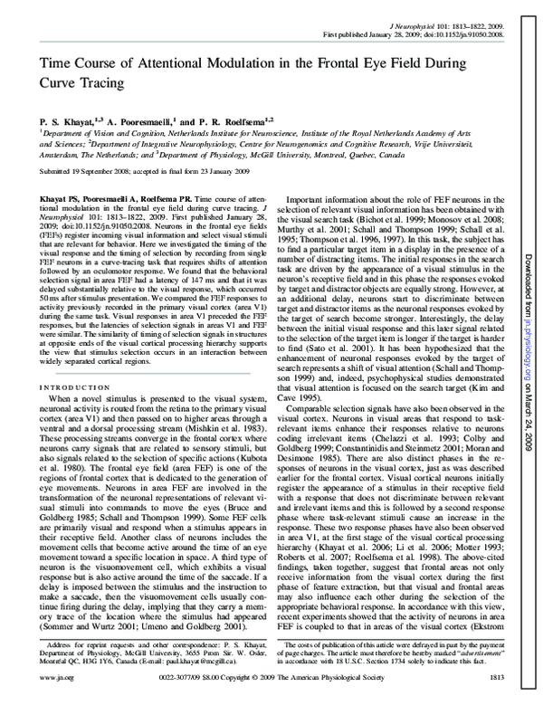 Pdf Time Course Of Attentional Modulation In The Frontal Eye Field During Curve Tracing