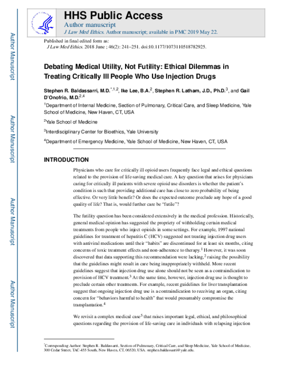 (PDF) Debating Medical Utility, Not Futility: Ethical Dilemmas in ...