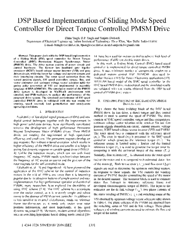 Pdf Dsp Based Implementation Of Sliding Mode Speed Controller For Direct Torque Controlled