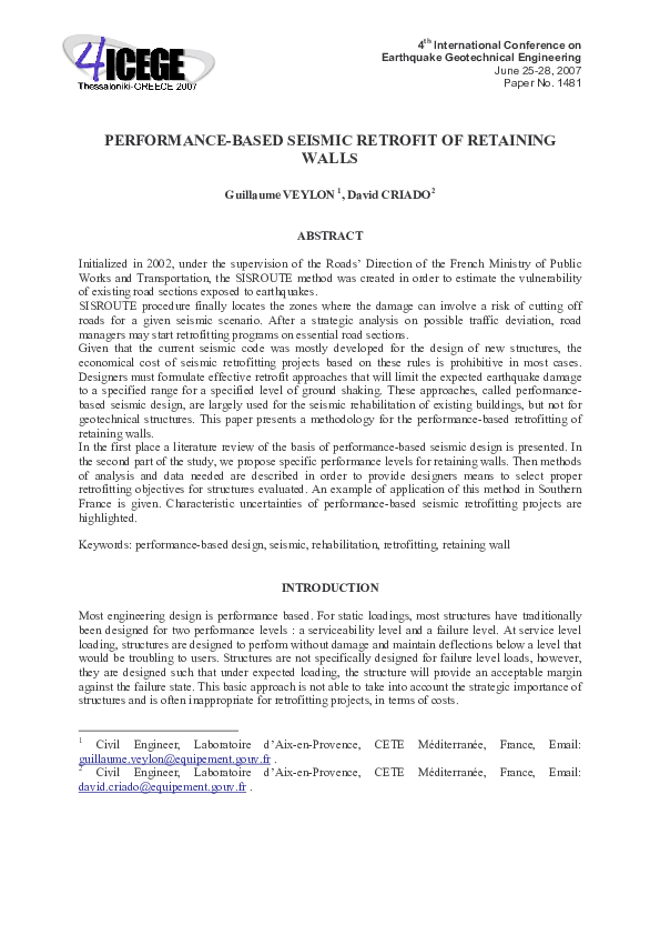 (PDF) Performance-based seismic retrofit of retaining walls