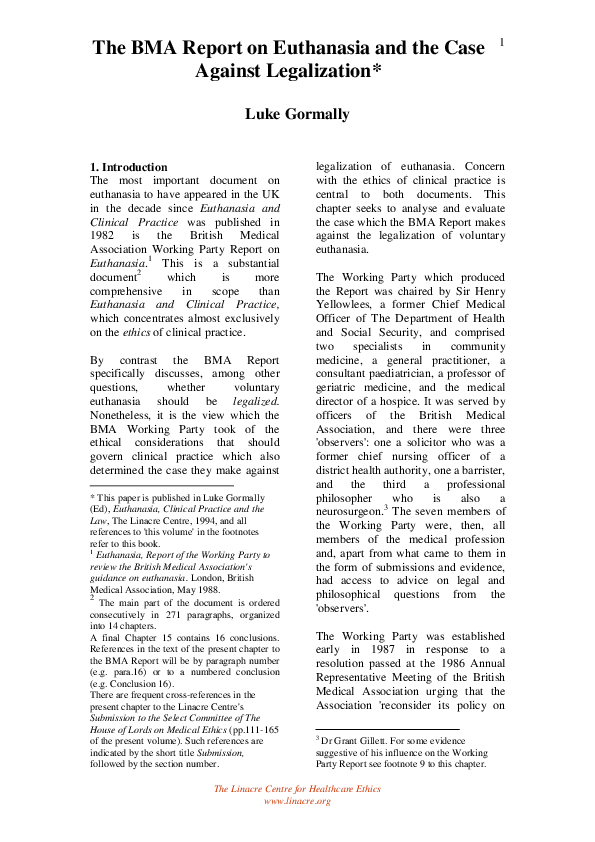 (PDF) The BMA Report on euthanasia and the case against legalization