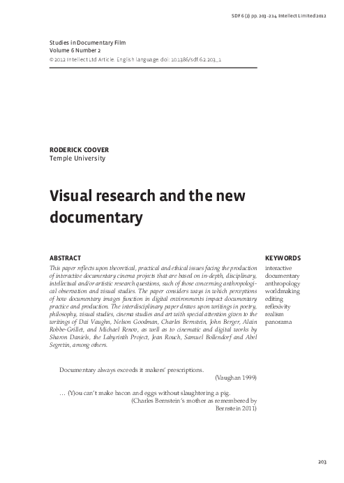 (PDF) Visual research and the new documentary