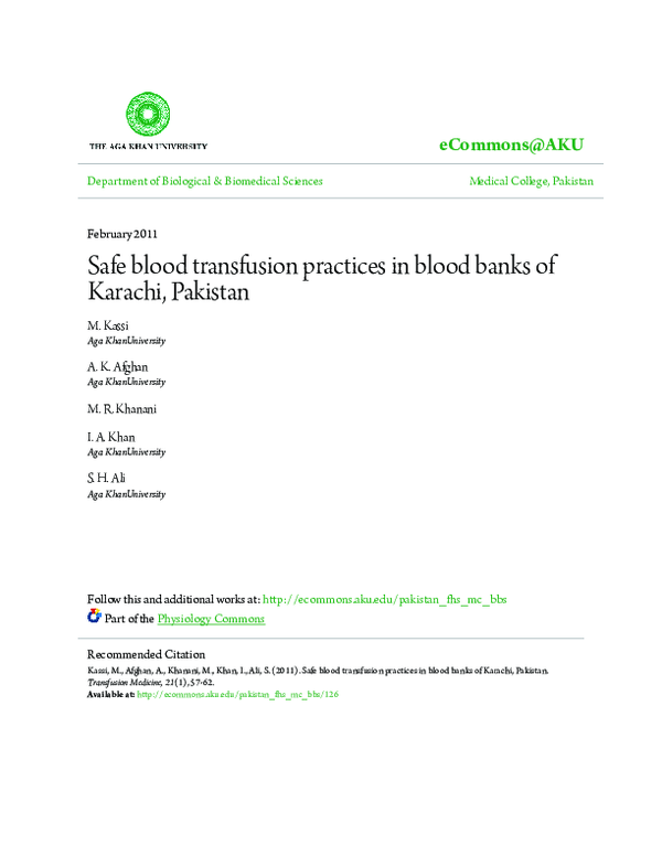 (PDF) Safe blood transfusion practices in blood banks of Karachi, Pakistan