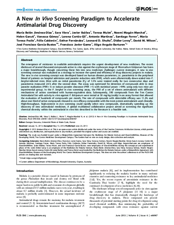 (PDF) A New In Vivo Screening Paradigm to Accelerate Antimalarial Drug ...