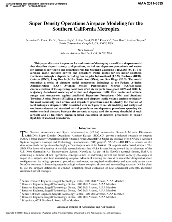 (PDF) Super Density Operations Airspace Modeling for the Southern ...