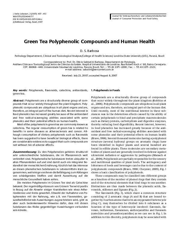 (PDF) Green tea polyphenolic compounds and human health