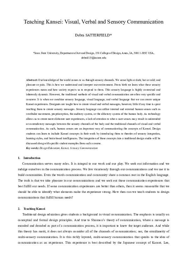 (PDF) Teaching Kansei : Visual , Verbal and Sensory Communication