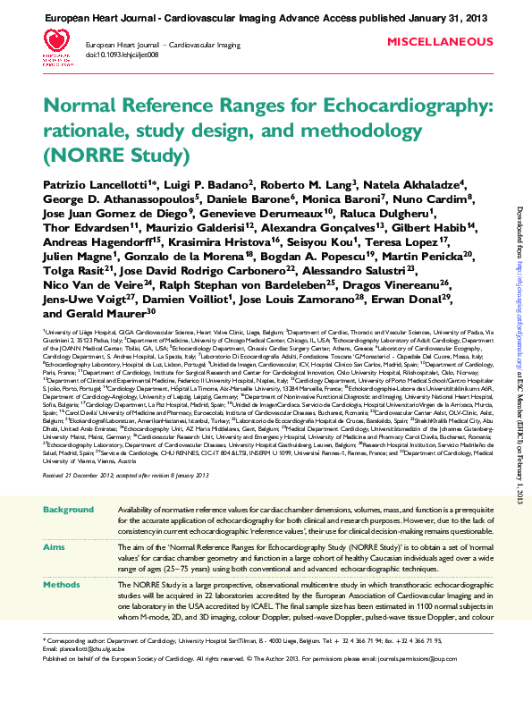 (PDF) Normal Reference Ranges for Echocardiography: rationale, study ...