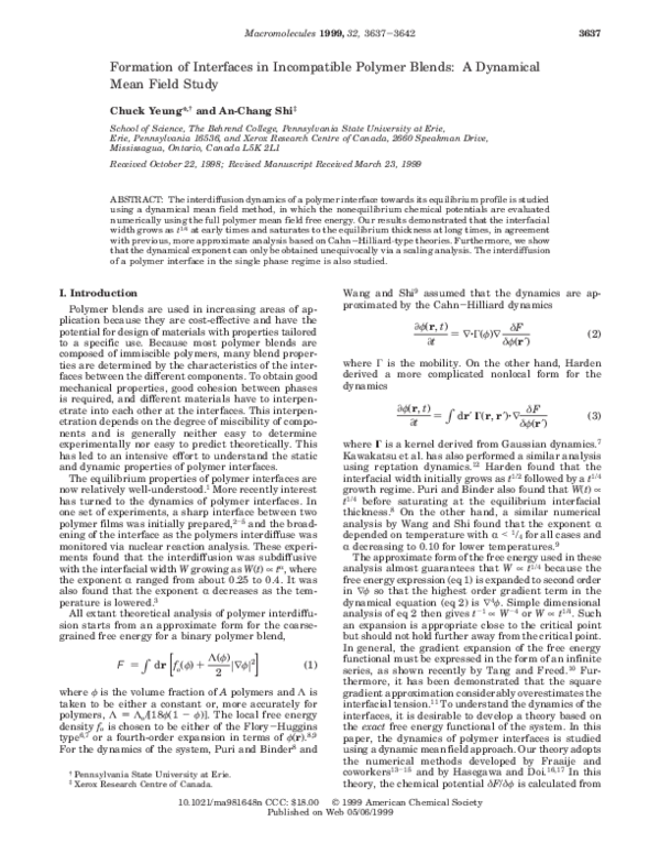(PDF) Formation of Interfaces in Incompatible Polymer Blends: A Dynamical Mean Field Study | An ...