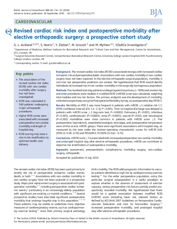 (PDF) Revised cardiac risk index and postoperative morbidity after ...