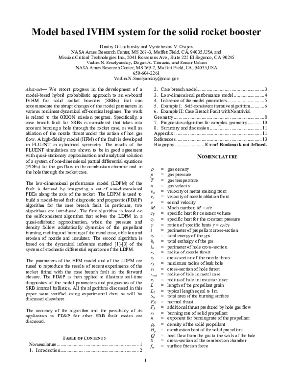 (PDF) Model Based IVHM System for the Solid Rocket Booster