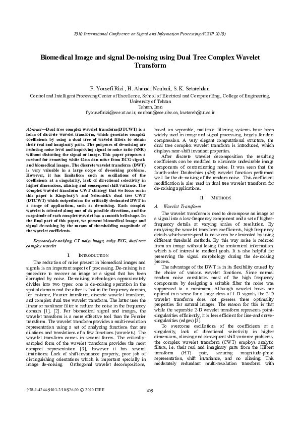 Pdf Biomedical Image And Signal De Noising Using Dual Tree Complex