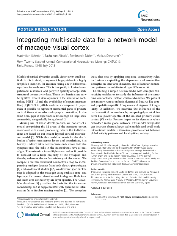 Pdf Integrating Multi Scale Data For A Network Model Of Macaque Visual Cortex