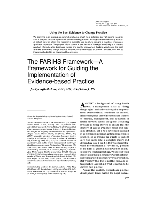 (PDF) The PARIHS framework-A framework for guiding the implementation ...