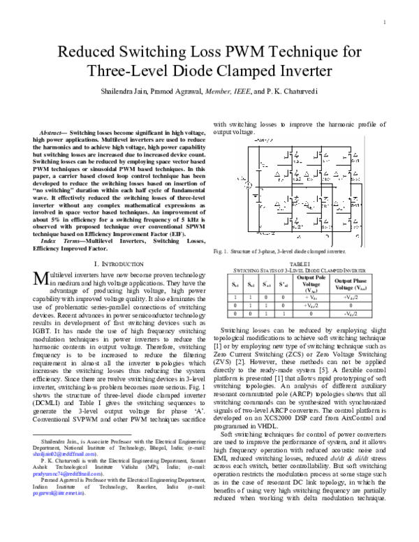 (PDF) Reduced Switching Loss PWM Technique for Three-Level Diode Clamped Inverter