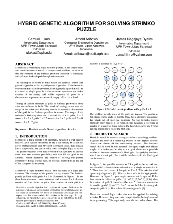 (PDF) Hybrid Genetics Algorithm For Solving Strimko Puzzle