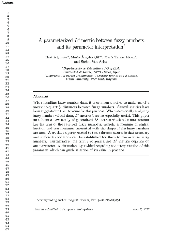 Pdf A Parameterized Metric Between Fuzzy Numbers And Its Parameter