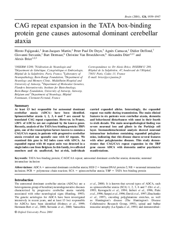 (PDF) CAG repeat expansion in the TATA box-binding protein gene causes autosomal dominant ...