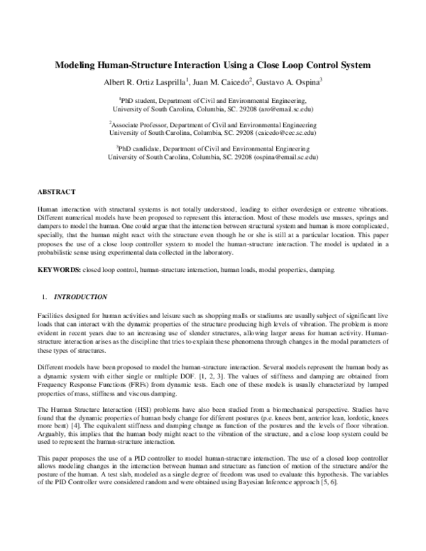 (PDF) Modeling Human–Structure Interaction Using a Close Loop Control System | Albert Ortiz ...