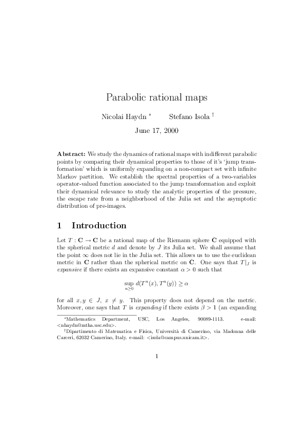 (PDF) Parabolic Rational Maps | S. Isola - Academia.edu