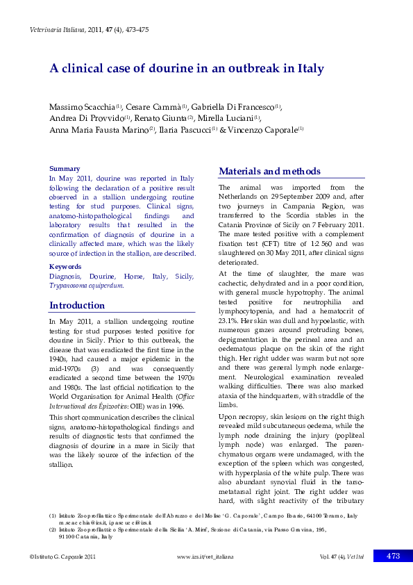 (PDF) A clinical case of dourine in an outbreak in Italy