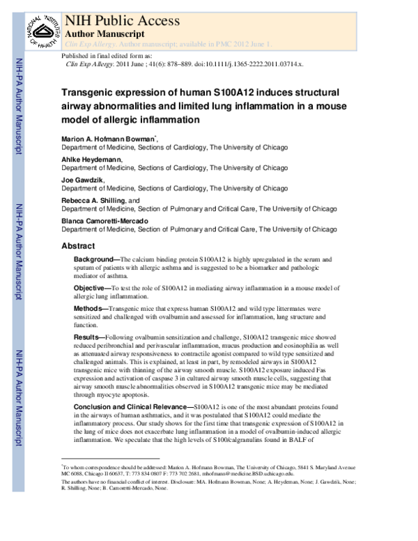 (PDF) Transgenic expression of human S100A12 induces structural airway abnormalities and limited ...