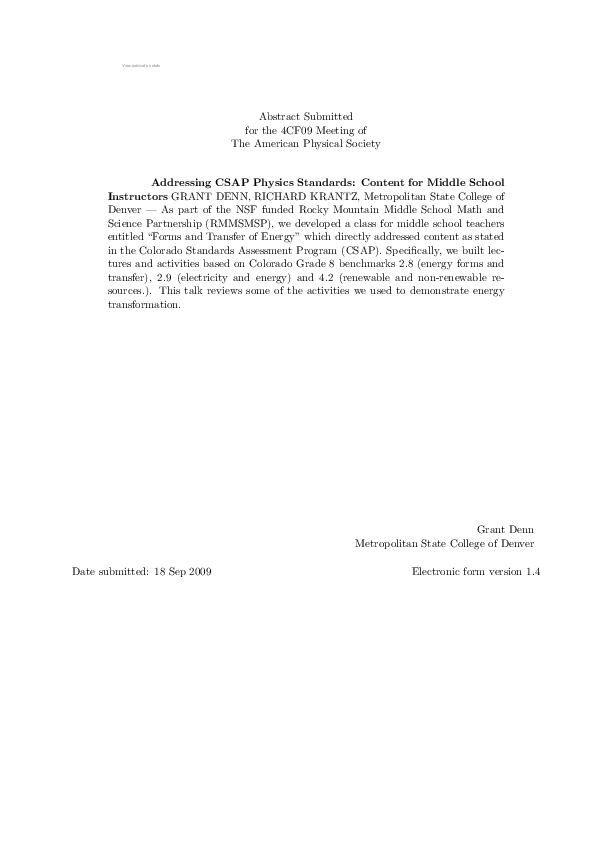 (PDF) Addressing CSAP Physics Standards: Content for Middle School ...