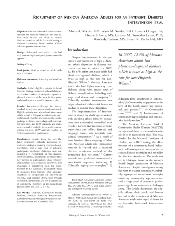 (PDF) Recruitment of Mexican American adults for an intensive diabetes ...