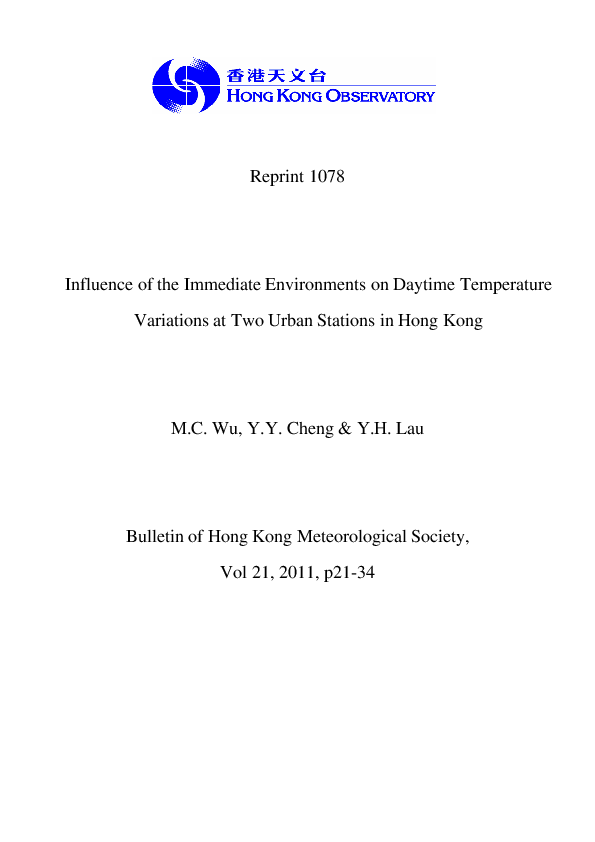 (PDF) Influence of the Immediate Environments on Daytime Temperature ...