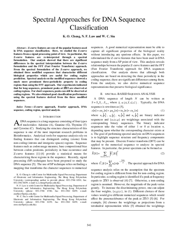 (PDF) Spectral Approaches for DNA Sequence Classification