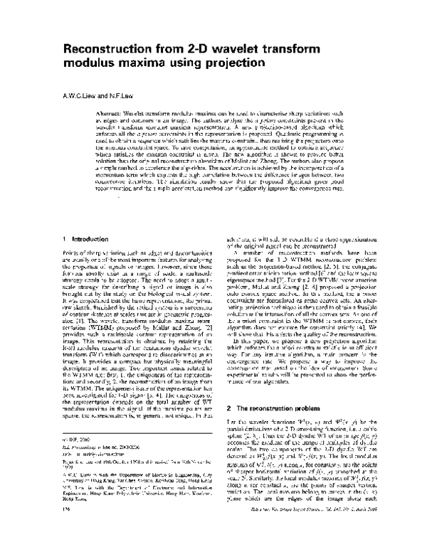 (PDF) Reconstruction from 2-D wavelet transform modulus maxima using projection
