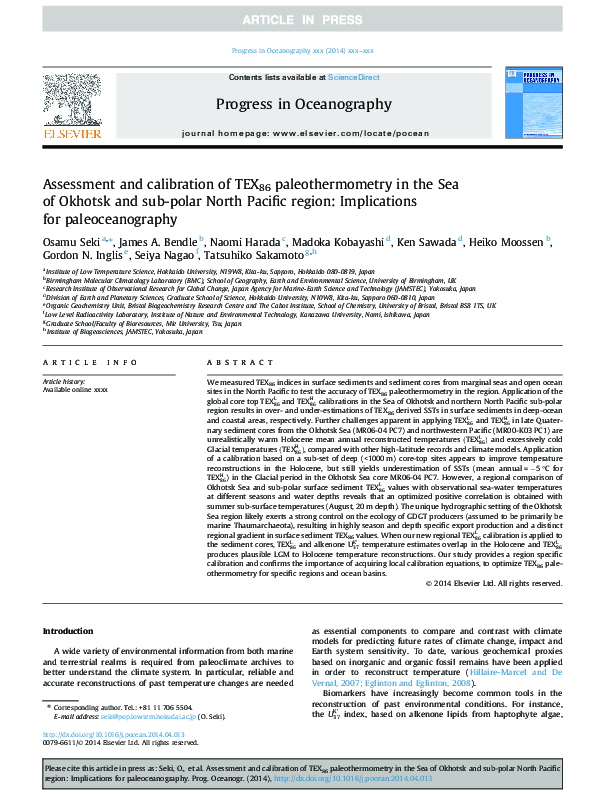 (PDF) Assessment and calibration of TEX86 paleothermometry in the Sea ...