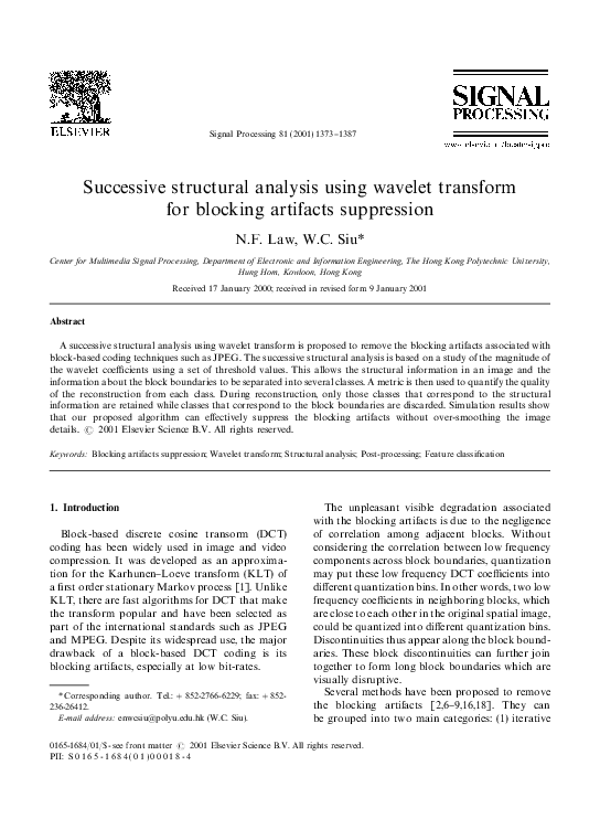 Pdf Wavelet Transform For Artifact Suppression
