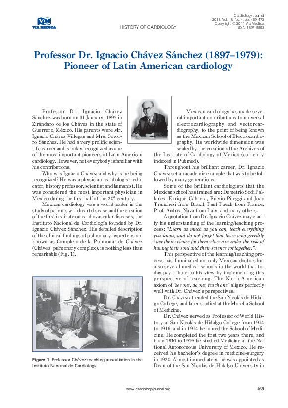 (PDF) Professor Dr. Ignacio Chávez Sánchez (1897-1979): pioneer of ...