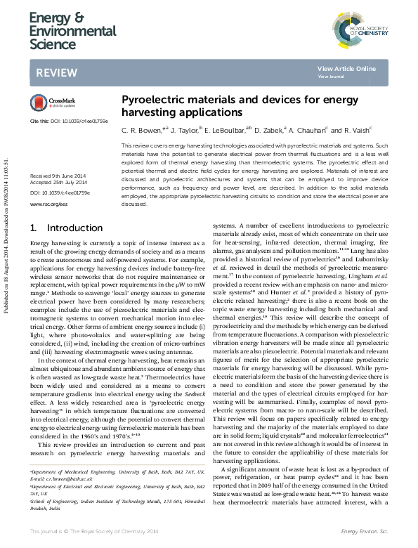 (PDF) Pyroelectric materials and devices for energy harvesting applications