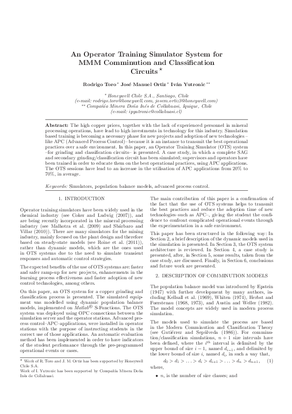 (PDF) An Operator Training Simulator System for MMM Comminution and ...