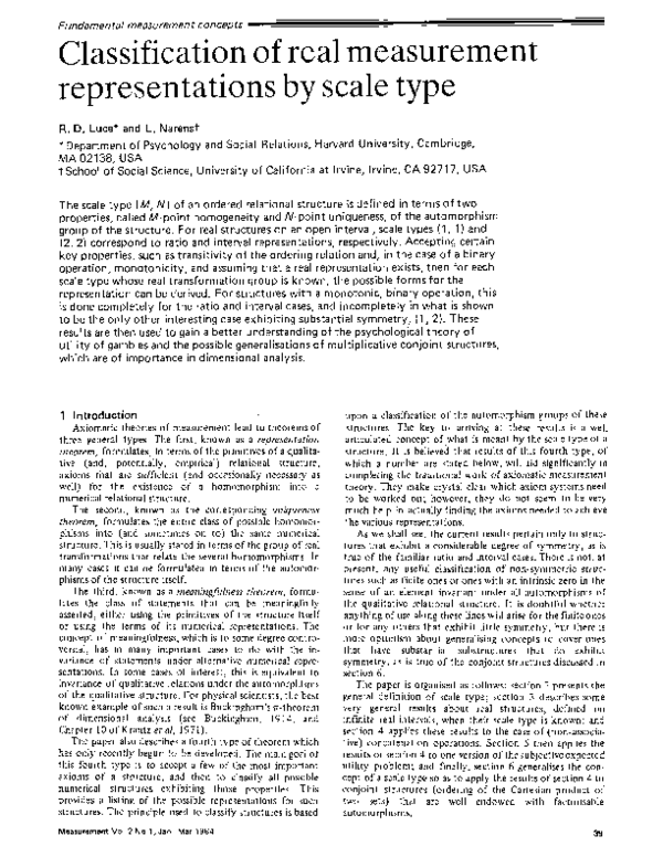 (PDF) Classification of real measurement representations by scale type