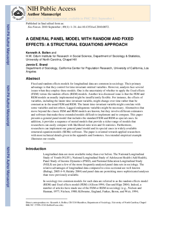 (PDF) A General Panel Model with Random and Fixed Effects: A Structural Equations Approach ...